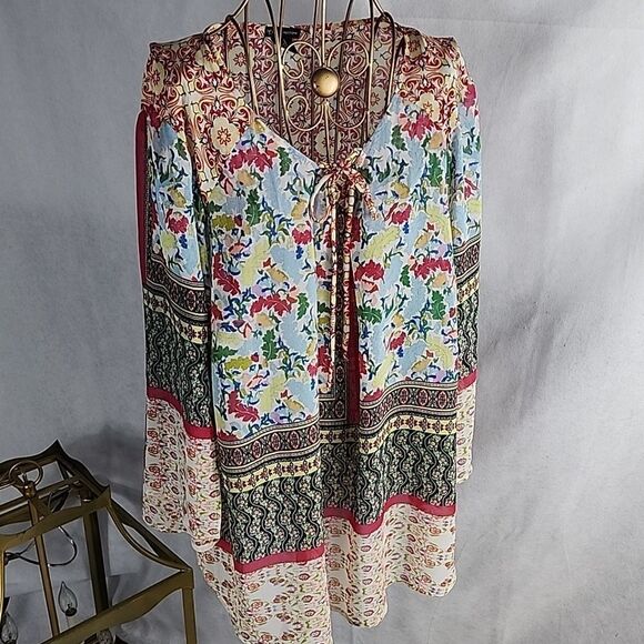 new directions | Tops | Sheer Floral Split Bell Sleeve Topwith Corset ...